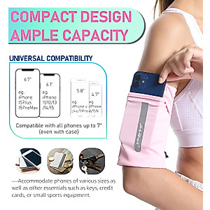 HiRui Running Armband Sleeve Universal Sports Armband Cell Phone Holder Armband for Exercise Workout, Compatible with iPhone 15/14/13/Plus/Pro Samsung Galaxy All Phones (L, Pink)