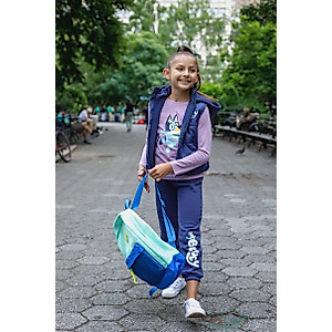 Bluey Little Girls Zip Up T-Shirt and Jogger Fleece Pants 3 Piece Blue/Gray 7-8