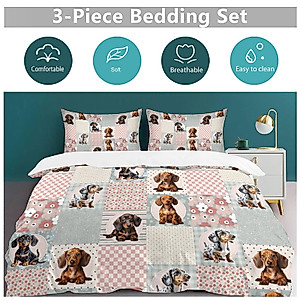 Dachshund Bedding Set Full Size Dachshund Comforter Cover Set for Teen Boys Super Soft Construction Sausage Dog Duvet Cover Set Bedroom Decor Twin Full Queen King Size Quilt Cover with 2 Pillowcase