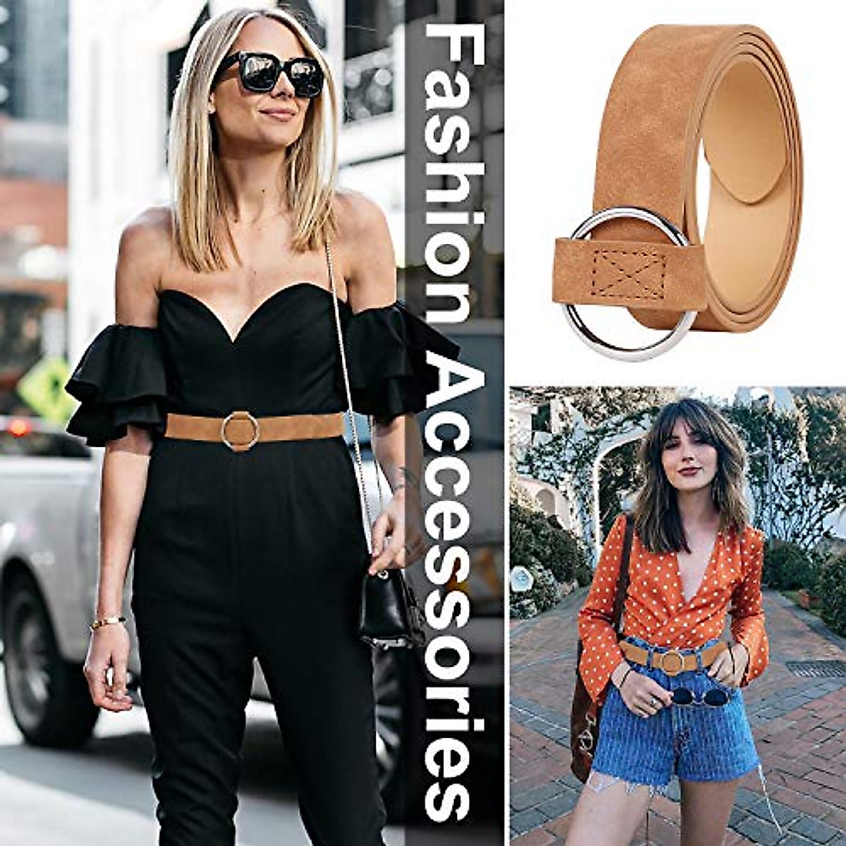 XZQTIVE Women Leather Belt No Pin Circle Buckle Fashion Waist Belt For Jean Dress Brown Round Buckle 105cm