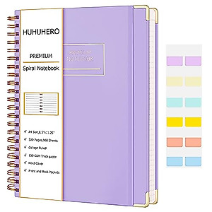 Huhuhero Spiral Notebook, 8.5" x 11" Notebook Journal College Ruled, 320 Pages Aesthetic A4 Hardcover Lined Journal for Women Men Office Work Writing, 24pcs Index Tabs, School Supplies, Light Purple