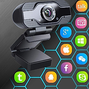 ZILINK FHD 1080P Webcam, Dual Stereo Microphone USB Webcam, Plug and Play, Privacy Cover, Widescreen and Light Correction PC Camera for Video Calls, Conference, Skype, YouTube, etc