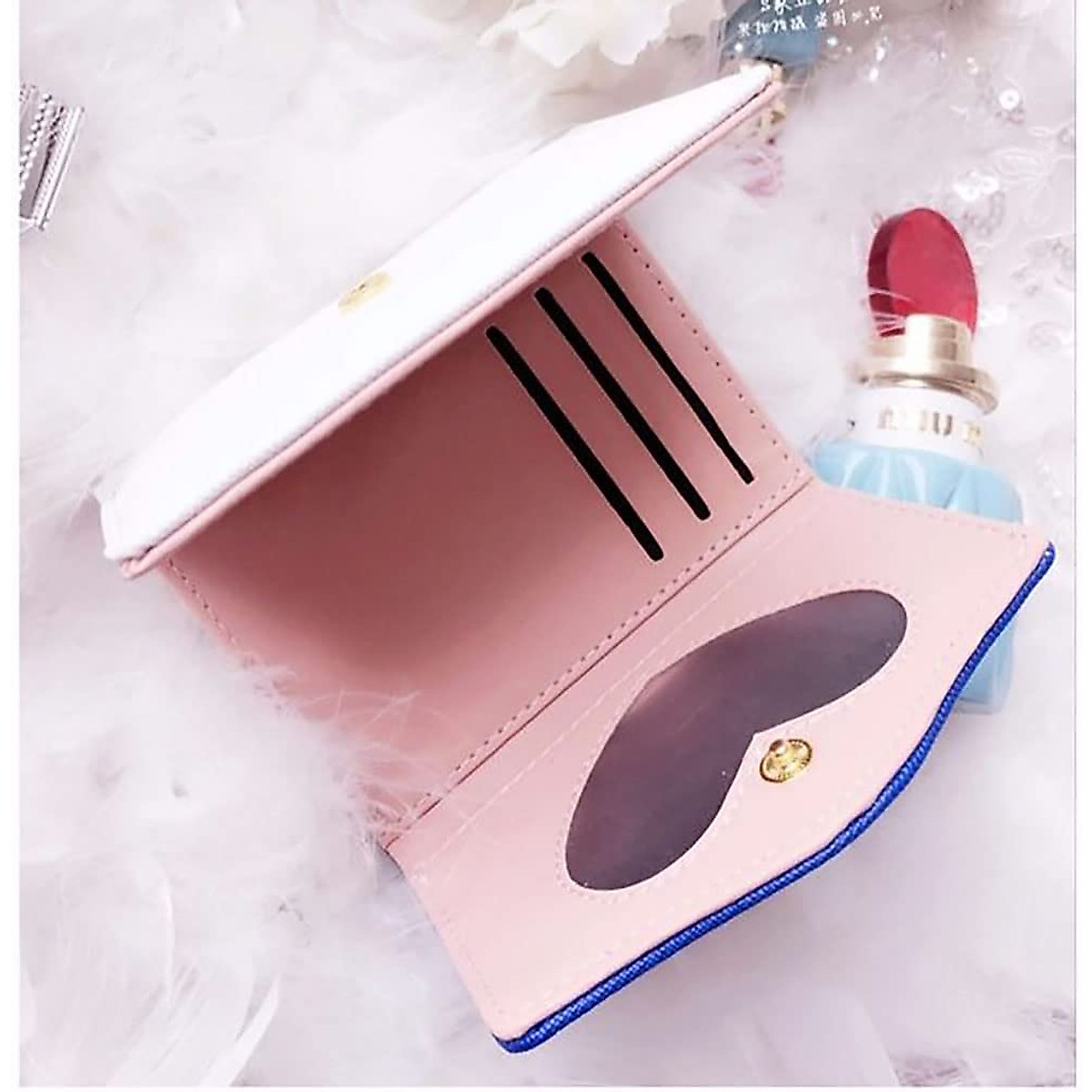 YaJaMa Sailor Moon Women Small Wallet PU Leather Bowknot Kawaii Tsukino Usagi Trifold Credit Card Holder Case for Girls (Dark Blue)