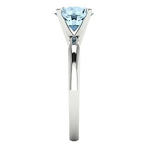 Clara Pucci 1.50 ct Round Cut Solitaire Natural Swiss Blue Topaz Bridal Designer Anniversary Engagement Ring in 14k White Gold 11