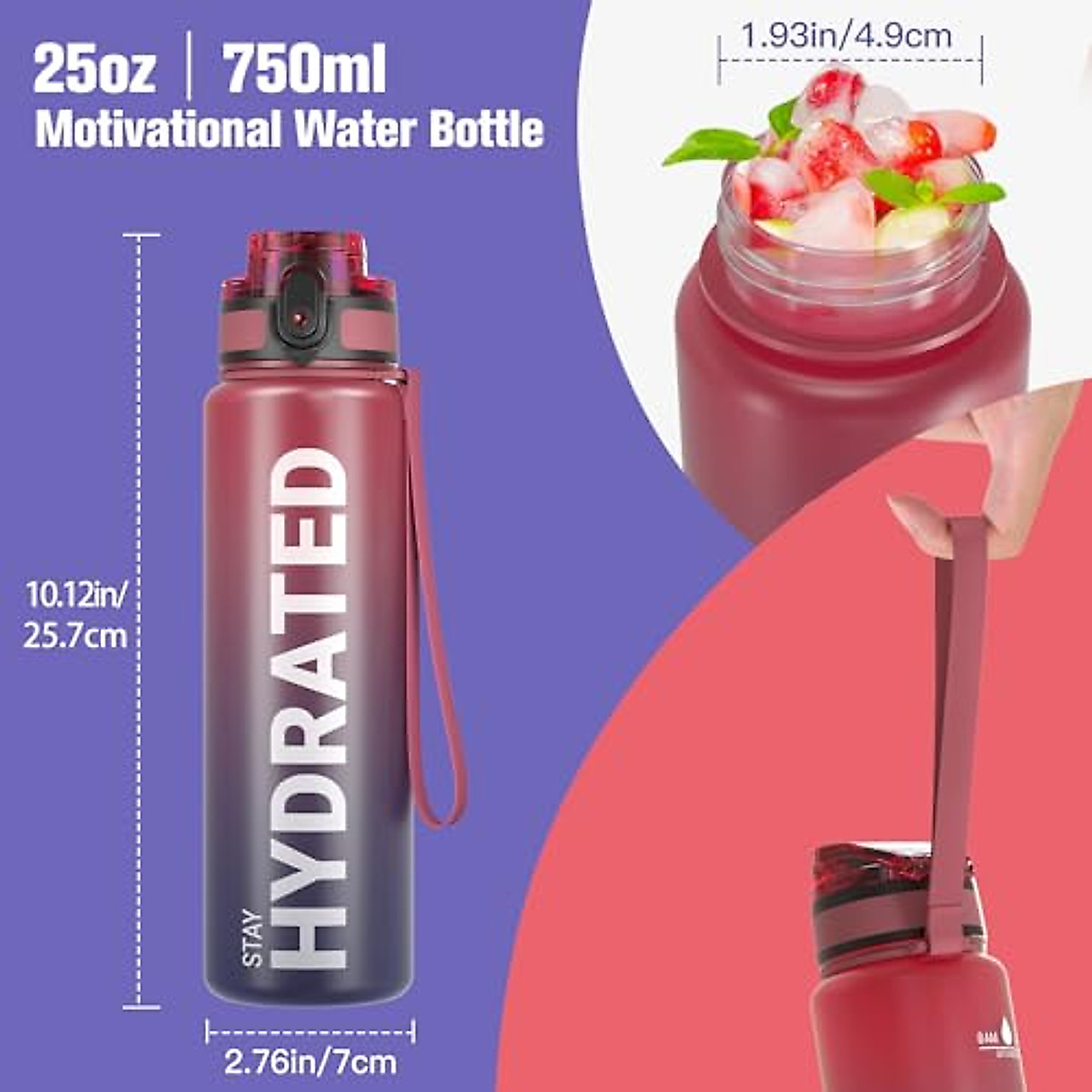 Sahara Sailor Water Bottles, 25oz Motivational Sports Water Bottle with Time Marker - Times to Drink - Tritan, BPA Free, Wide Mouth Leakproof, Fast Flow Technology with Clean Brush (1 Bottle)