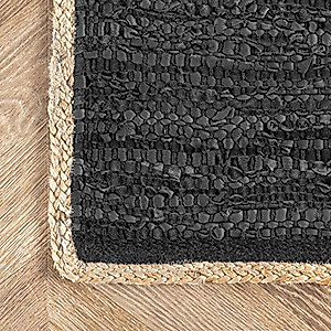 nuLOOM Koda Solid Leather Flatweave Area Rug, 3' x 5', Black