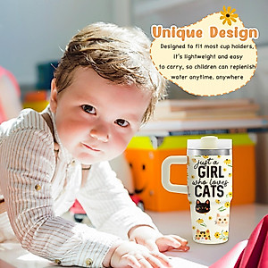 Cat Lover Gifts, 14oz Cat Tumbler With Handle for Kids, Gifts for Cat Lover Girls, Valentines Day Cat Gift for Women Girls, Cat Stainless Steel Tumblers, Just A Girls Who Lovers Cats Mug