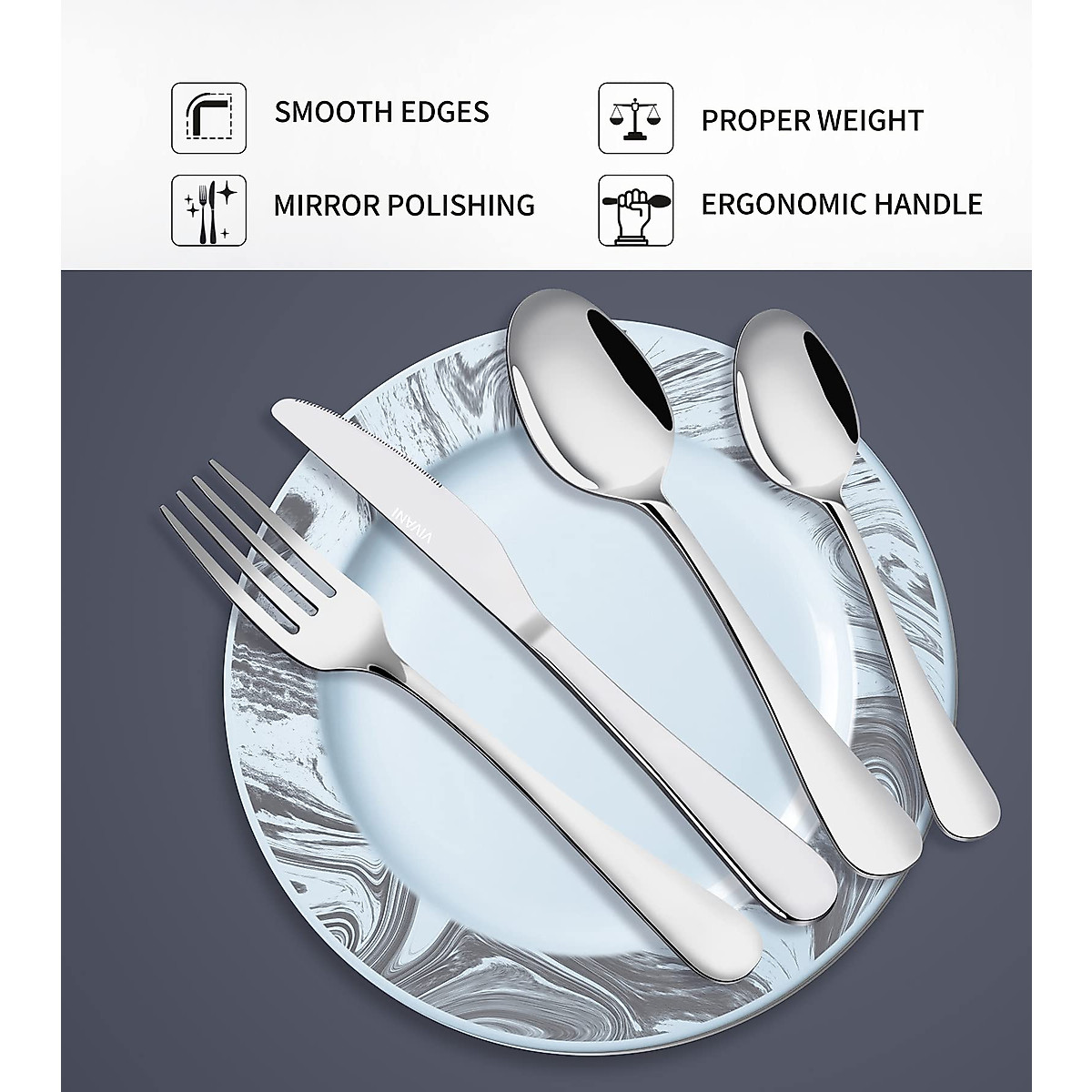 VIVANI 16 Piece Silverware Set for 4, Premium Stainless Steel Cutlery Set, Utensil Sets, Flatware Sets for 4, Forks Spoons and Knives Set Dishwasher Safe for Home Kitchen