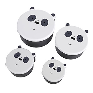 MINISO We Bare Bears Plastic Food Container 4 Pcs Set,Food Storage Box with BPA-FREE Leakproof Bento Lunch Box with Lids for Adults Kids (Panda)