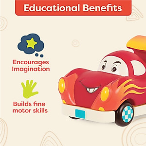 B. toys- Mini Wheeee-ls!- 3 pc Mini Pull-Back Vehicles Set, Bus & Cars, Multi, Hot Rod, School Bus, Police Car- 1 year +