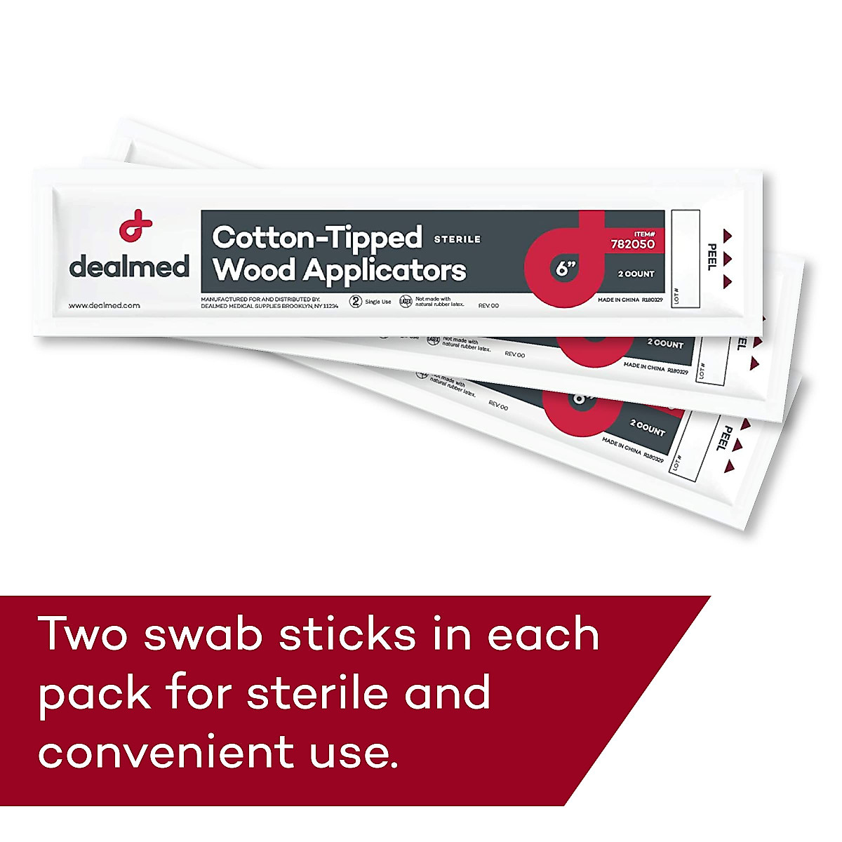 Dealmed 6" Cotton-Tipped Wood Applicators – 200 Sterile Cotton-Tipped Applicators for Application of Medication, Cleaning Skin, Arts, Crafts and More (Box of 200)
