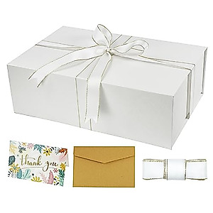 YINUOYOUJIA Gift Box14x9x4.5 Inches,Large Gift Box with Magnetic Closure Lid,Ribbon and Card,White Present Box for Birthady,Valentine's Day,Mother's Day,Christmas,Box DIY,Anniversary