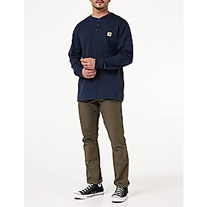 Carhartt Men's Loose Fit Heavyweight Long-Sleeve Pocket Henley T-Shirt, Navy, Small