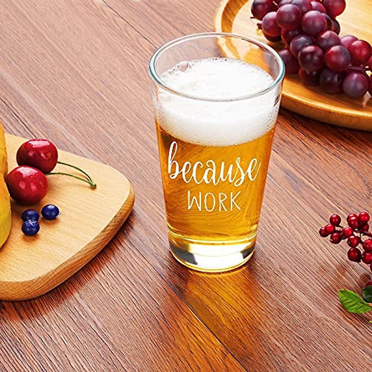 Waipfaru Coworker Gift, Because Work Beer Glass, Funny Beer Pint Glass Gift Boss Day Gift Office Gift Christmas Gift Birthday Gift for Coworker Boss Friends Women or Men Employee Staff, 15Oz