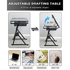 LifeSky Adjustable Drafting Table for Artists - Drawing Table with Storage for Artwork - Glass Art Desk with Drawers for Artists Painters Illustrators Cartoonists