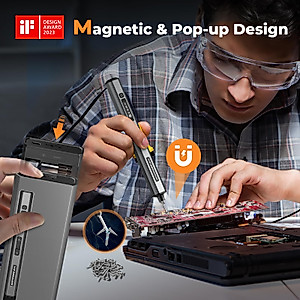 AM ARROWMAX Electric Screwdriver, 74 in 1 Mini Power Screwdriver Set w/ 70 Magnetic Bits, 5 Torque Modes, Red Dot, IF Winning Design, Rechargeable Small Cordless Screwdriver for Phone, DIY (SES ULTRA)