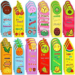 Scented Bookmarks, Kids Scratch and Sniff Bookmarks, Cute Fruit Food Theme Bookmarks Assorted Scented Bookmarks for Kids Students Teens Food Lovers, 12 Styles (36 Pieces)