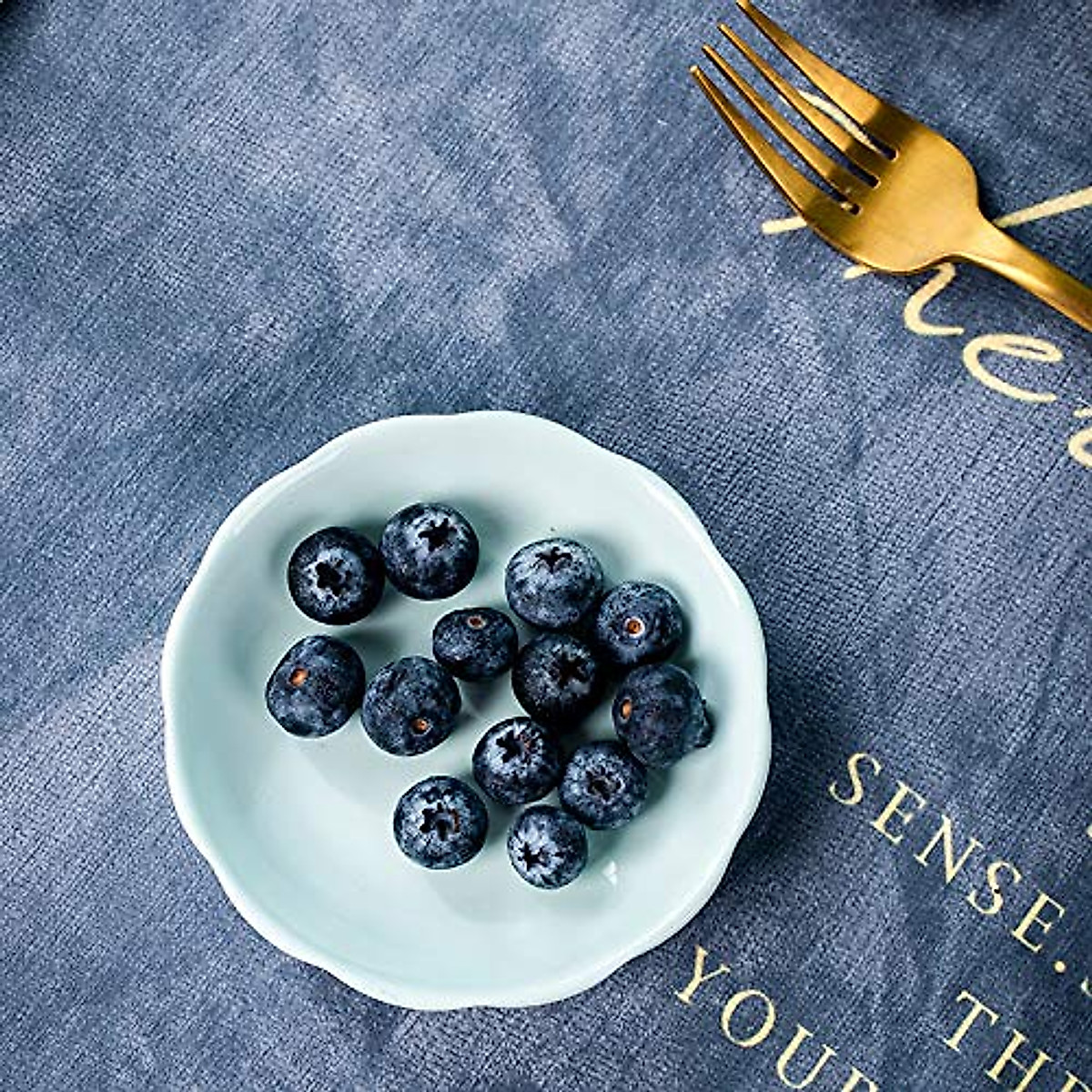 Sizikato 6pcs Light Blue Porcelain Snack Plates, 4-Inch Flower-Shaped Appetizer Plate Dipping Bowl.