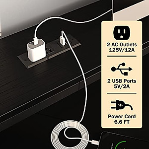 55" Computer Desk with Power Outlet & USB Ports, Heavy Duty Desk with Hutch Keyboard Tray, Home Office Desks with Shelves Monitor Stand, Study Table Writing Desk Workstation, Easy to Assemble, Black