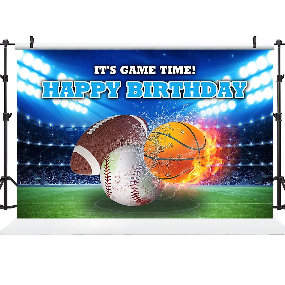 Ticuenicoa 5×3ft Sports Birthday Backdrop Boys Football Basketball Baseball Kids Birthday Background It's Game Time Kids Sports Theme Birthday Party Banner Wall Decorations Props