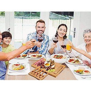 Olebes Bamboo Cheese Board and Knife Set with Slid-Out Drawer - Wood Charcuterie Platter Serving Tray for for Wine, Meat & Crackers, Perfect for Wedding Anniversary Housewarming & Entertaining