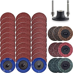 Tshya Quick Change Disc, 40 Pack 2 inch Sanding Discs, with 1/4" Roll Lock Disc Pad Holder for Die Grinder, A/O 36/60/80 Grit, Nonwoven CRS MED Fine, for Surface Preparation/Conditioning(Mix Nylon)