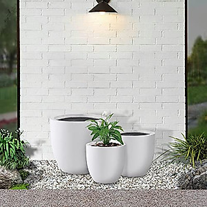 Kante 18", 14", and 10" W Pure White Concrete Round Planters (Set of 3), Outdoor Indoor Modern Planter Pots, Lightweight, Weather Resistant, Seamless with Drainage Hole (RC0050ABC-C80011)