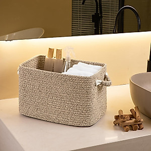 OIAHOMY Decorative Woven Storage Bins and Toy Baskets for Nursery, Living Room, Shelves - Set of 2 Brown Baskets With Handles