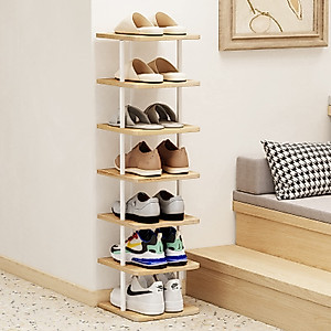 AZERPIAN Shoe Rack 7 Tier Vertical Storage Organizer Narrow Metal Slim Shelf Modern Free Standing Shoe Tower Saving Space for Closet Entryway Bedroom,White