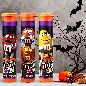 M&M Minis Milk Halloween Chocolate Candy Spooky Edition - Sweet Milk Peanut Chocolate Halloween Mini M&Ms Bulk Tubes Encased in Vibrant Candy Shell Colors - Melt in Your Mouth Snacks for Kids - 6 Pack