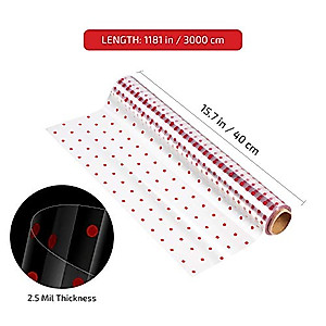 STOBOK Cellophane Wrap Roll | Red Polk Dot Gift Wrappings Paper 15.7 inch x100 Ft,2.5 Mil Thicken Transparent Long Film Gift Wrappings Packing Paper for Flowers Craft Basket Food