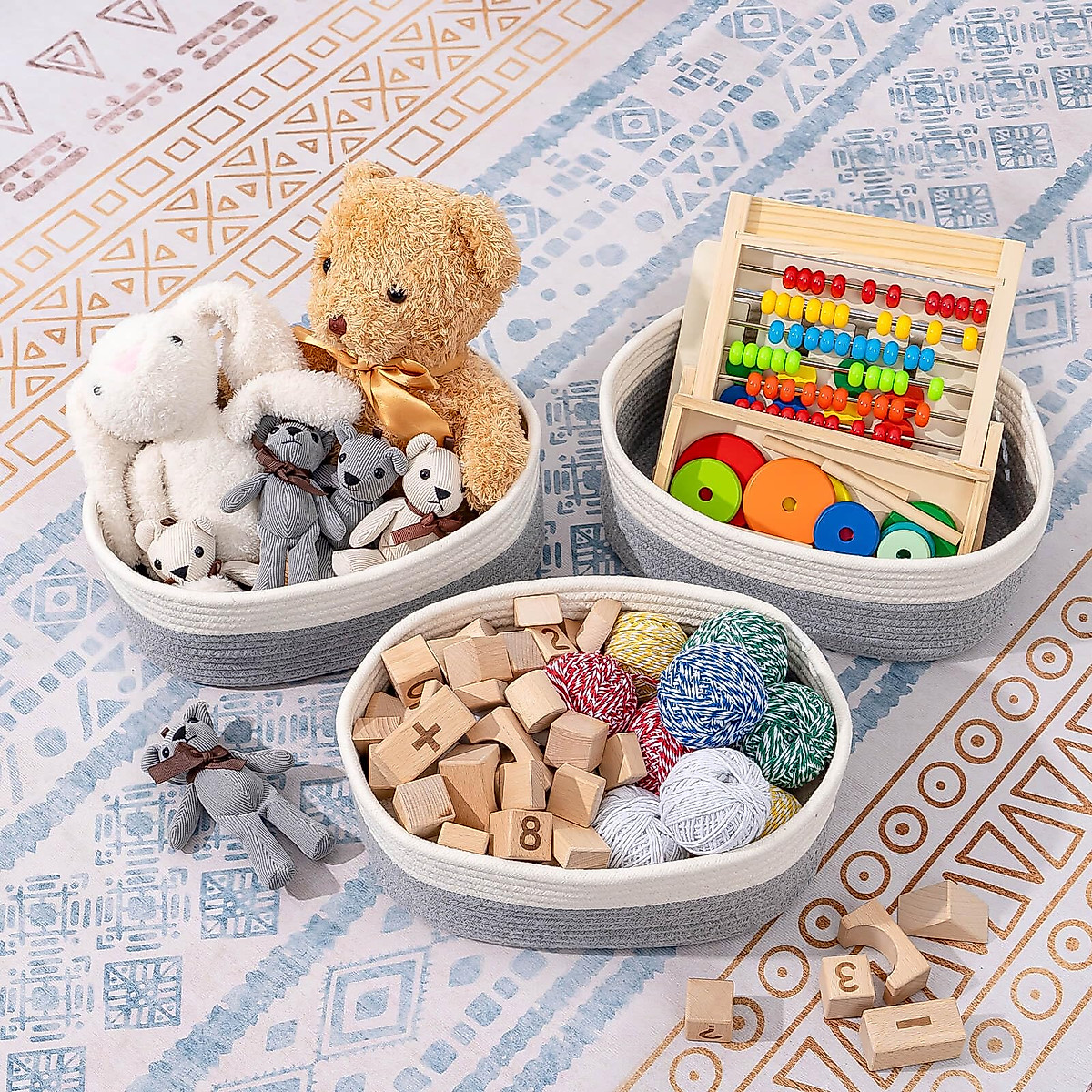 CubesLand Cube Shelf Storage Baskets for Organizing, Woven Shelf, Closet Bins Shelves Toy Basket Box Nursery Baby 2 Packs Organization Off White/Light Gray