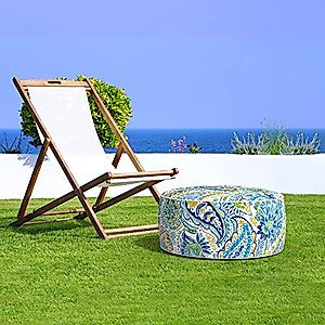 LVTXIII Indoor/Outdoor Inflatable Ottoman, All Weather Round Footrest Stool D21”x H9”, Portable for Patio Garden Camping or Home-Paisley Blue