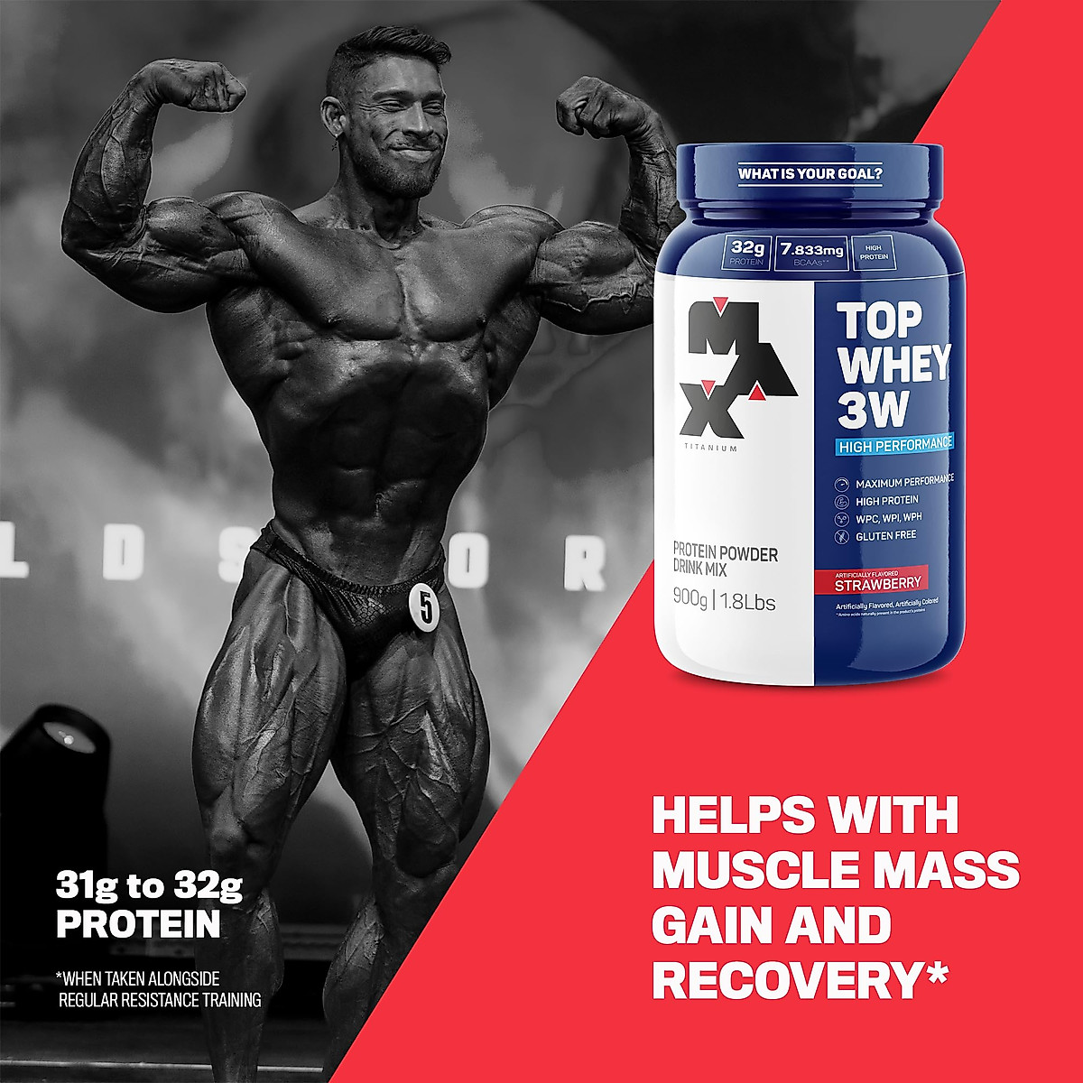 Max Titanium Whey Protein Powder Strawberry Flavor | Concentrate & Hydrolyzed Whey Isolate | 1.98lbs | Muscle Growth & Recovery | Keto Friendly & Low Carb | 23 Servings