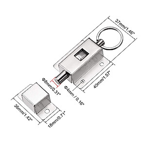 uxcell Door Barrel Bolt, Stainless Steel 304 Ring-Pull Spring Loaded Auto Sliding Lock, 2 Pcs