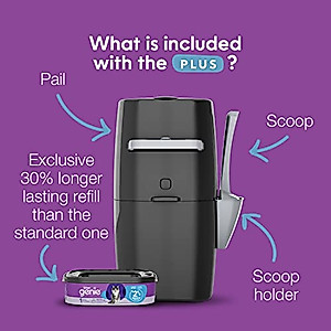 Litter Genie Plus Pail, Ultimate Cat Litter Disposal System, Locks Away odors, Includes One Refill, Black,Small