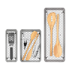 Spectrum Diversified Hexa Set of 3 Assorted Storage Buildup-Resistant Kitchen & Bathroom Drawer Trays, Easy-to-Clean Bathroom & Kitchen Organizers, Stone Gray