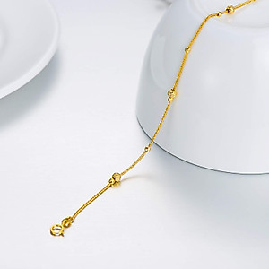 18K Solid Gold Bracelet for Women, Dainty Real Gold Beads Ball Adjustable Chain Bracelet Fine Jewelry Anniversary Christmas Gift for Her, Wife, Mom, Girls, 6.5"-7.5"