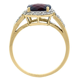 10K Yellow Gold Natural Garnet Ring Cushion-cut 8x8mm Diamond Accent, size 10