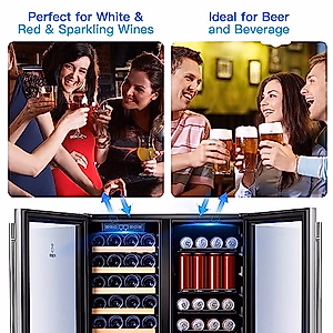 ICEJUNGLE Wine and Beverage Refrigerator-68 Bottle Wine Cooler- Dual Zone, Stainless Steel, Built-In/Freestanding, Adjustable Shelves & Digital Temperature Display, Low-Noise - 30 Inch