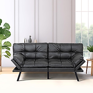MUUEGM 71" Sofa Bed with Memory Foam,Futon Sofa Bed with Adjust Backrest and Armrest, Couches for Living Room,Studios, Apartments, Dormitories, Offices and Game Rooms. Matt Black Leather Sofa