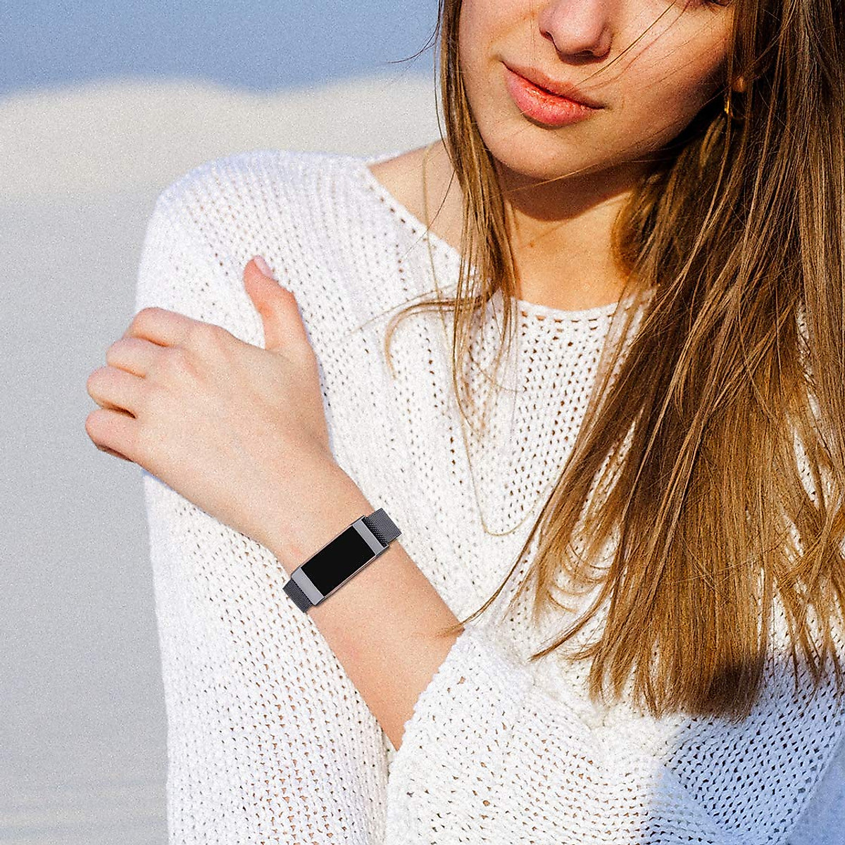 ZWGKKYGYH Compatible with Fitbit Charge 3 and Charge 4 Bands for Men Women, Stainless Steel Metal Mesh Band Magnetic Strap Replacement for Charge 4/Charge 4SE/Charge 3/Charge 3SE, Large Space Gray