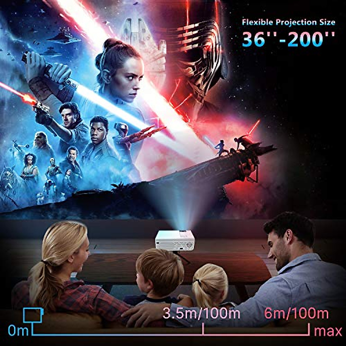 Mini WiFi Projector Full HD 1080P Projector Compatible with PC Firestick TV Box USB Drive Chromecast