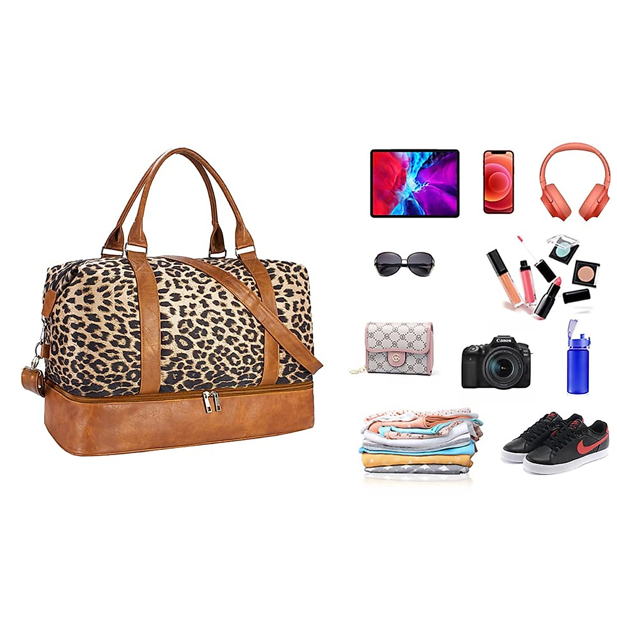 Weekender Bag for Women Weekend Duffle Bag Travel Bags 3-4 day trip Overnight Bag/Daily use/Birthday gift（Brown）