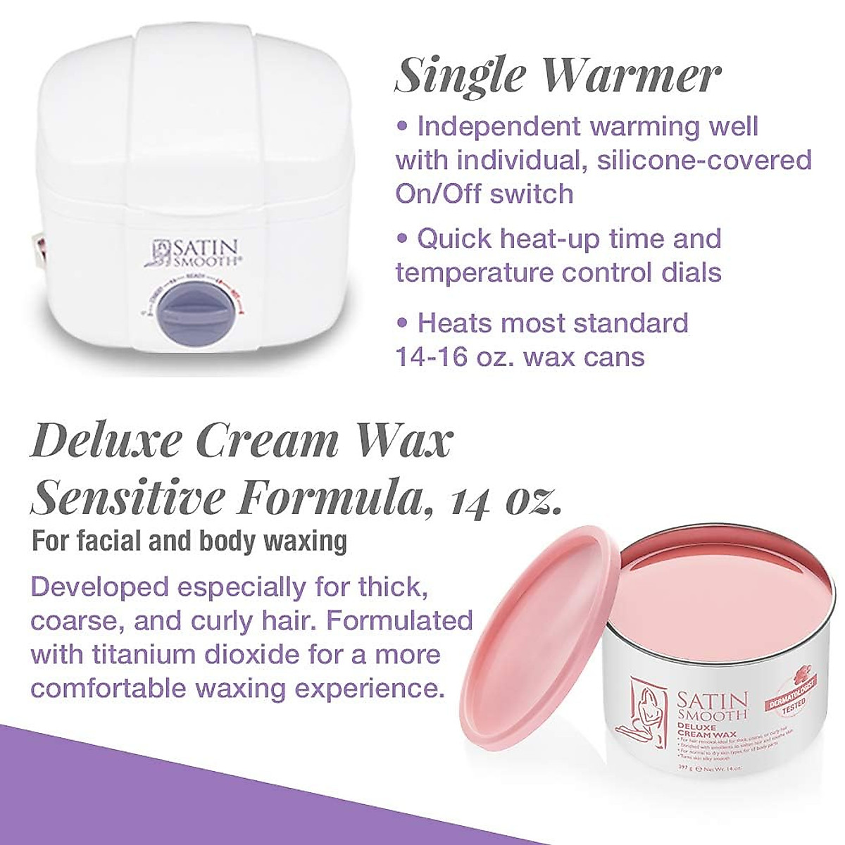 Satin Smooth Professional Single Deluxe Cream Wax Warmer Kit For Unwanted Facial And Body Hair Removal