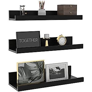 Giftgarden 16 Inch 3 Pack Black Floating Shelves Bundle with 2 PCS Bear Floating Shelves