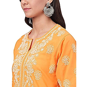 Ada Traditional Handcrafted Indian Chikankari Women's Cotton Kurta Kurti Tunic XS196540 Mustard