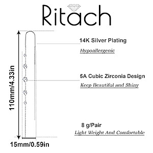 Threader Earrings for Women 925 Sterling Silver Plated Cubic Zirconia Long Dangle Drop Earrings for Prom Jewelry