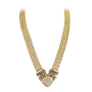 UNY Short Necklace 48cm Popcorn chain Pave Rhinestone Classic Elegant Vintage Antique Jewelry (Gold)