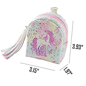 DRESHOW BQUBO 5 Pack Unicorn Gifts for Girls Drawstring Backpack/Makeup Bag/Necklace/Coin Purse Unicorn Set